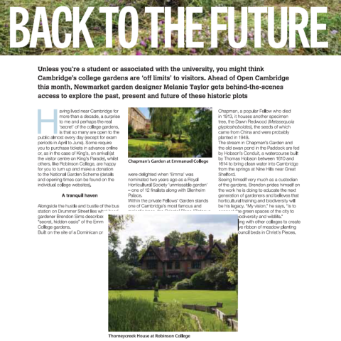 Robinson gardens featured in Velvet Magazine | Robinson College